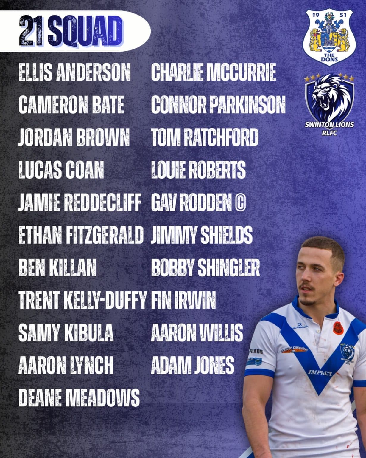 21 MAN SQUAD FOR DONCASTER AWAY SUNDAY 29TH MARCH – Swinton Lions RLFC